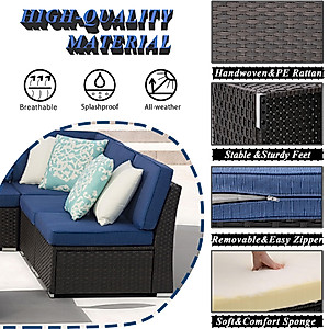 iArtHand 7PCS Patio Sofa Set with Coffee Table Patio Conversation Set Outdoor Sectional Sofa PE Rattan Set Outdoor Furniture Sets All Weather with Thickened Cushion, Manual Weaving