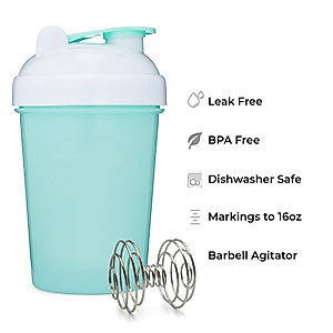 GOMOYO 2-Pack - 20-Ounce Shaker Bottle (Coral, Mint), Blender Protein Shaker Whisk, Bulk Protein Drink and Pre-Workout Shaker Cups, Dishwasher Safe & BPA Free