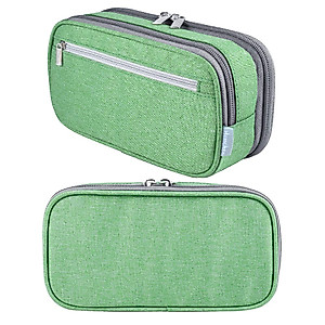 YONZONE Big Pencil Case Large Capacity Pencil Bag Pouch Pencil Pen Case Holder Marker with 3 Compartments for Office Desk Supplies Organizer Storage Makeup Bag, Green