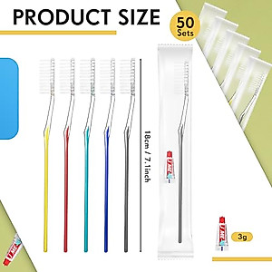 Amyhill 50 Sets Disposable Toothbrushes with Toothpaste Individually Wrapped Toothbrushes and Toothpaste Bulk 5 Colors Soft Bristle Tooth Brush for Travel Homeless Shelter Hotel Guest Apartment