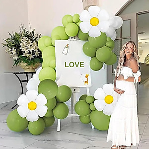Ipalmay Daisy Balloon Arch Kit for Girls Party Decorations, Flower Theme Green White Balloons Garland for Baby Shower Bridal Shower Graduation Jungle Birthday Party Summer Wedding Photography Props