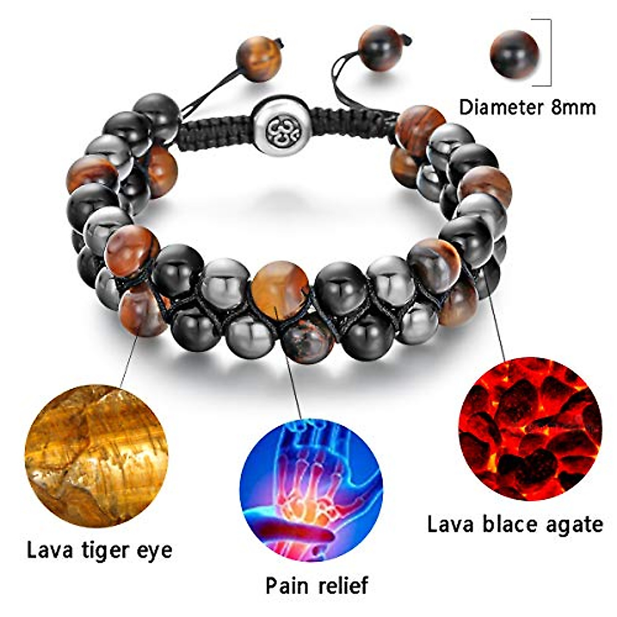ywduoying Triple Protection Bracelet Lava Rock Mens Stone Bead Bracelet -Adjustable Tiger Eye 8MM Bracelet Essential Oil Diffuser Healing Chakra Yoga Bracelets, Gift for Her Him
