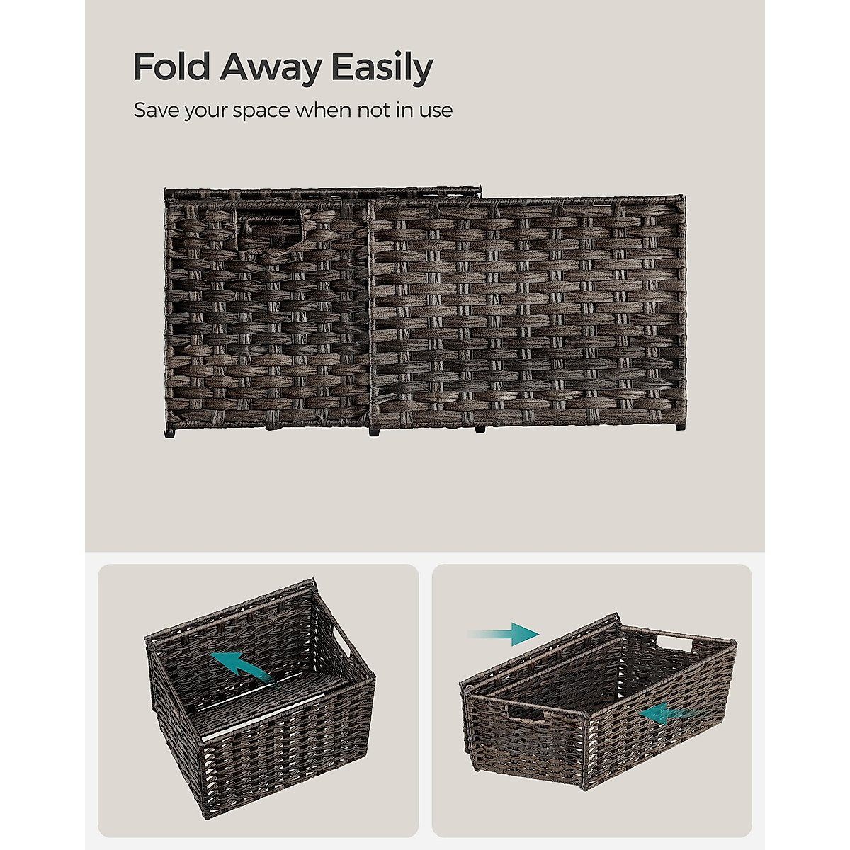 SONGMICS Storage Basket with Lid, 9.2 Gallon (35L) Storage Bin, Woven Blanket Storage Basket with Handles, Foldable, Removable Liner, Metal Frame, for Bedroom, Laundry Room, Brown URST040K01