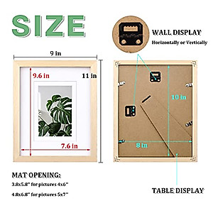 Egofine 8x10 Picture Frames Made of Solid Wood with Plexiglass, Display Pictures 4x6/5x7 with Mat or 8x10 Without Mat Set of 4 for Tabletop and Wall Mounting, Natural Wood