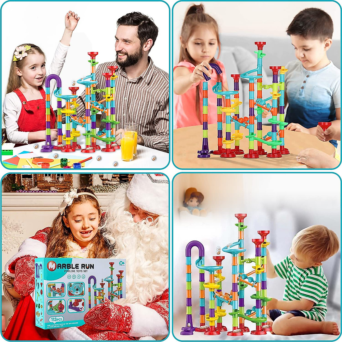 Marble Run for Kids Ages 4-8 - Maze Game DIY Educational Playset Birthday Gift for Ages 3+,Track Pipe Building Blocks Glass Marbles for Kids Birth Day Preschool, Toys for 3 Year Old Boys Christmas