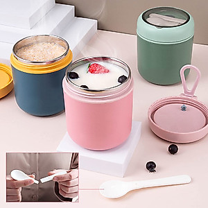 SMALLSHS Vacuum Insulated Food Jar with Foldable Spoon, Stainless Steel Thermal Food Container Food Thermos Soup Cup Leak Proof Hot Cold Food for Office Picnic Travel Outdoors (Pink)