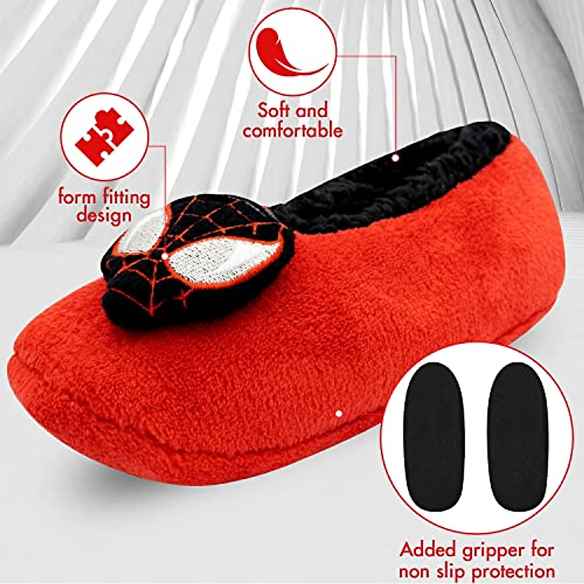 Marvel Socks and House Slippers, Spider Man Fuzzy Baba House Slipper Socks for Kids, Grippers, 2-Pack Black and Red Kids Fuzzy Socks