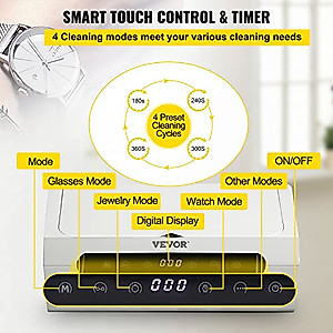 VEVOR Ultrasonic Jewelry Cleaner, 45kHz 500ml, Professional Ultrasonic Cleaner w/ 4 Digital Timer & SUS 304 Tank, Cleaning Basket Included, Ultrasonic Cleaner Machine for Jewelry Watches Coins, White