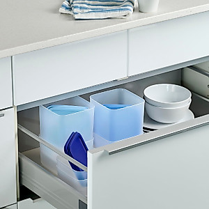 Tupperware Stacking Square Storage Set - Dishwasher Safe & BPA Free - (6 Clear Containers + 6 Blue Lids)