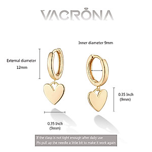VACRONA Gold Heart Hoop Earrings Huggie Earrings for Women 14k Gold Plated Small Hoops Earrings