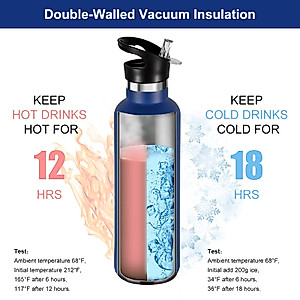 Neihepal 24oz Insulated Water Bottles Bulk 8 Pack,Stainless Steel Double Wall Sport Bottle with Straw Lid,Metal Reusable Thermoses Cup with Hand Cap for School,Cyclists,Hikers,Gift (Navy,Set of 8)