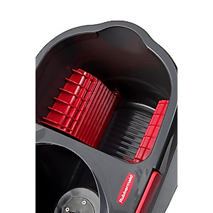 Rubbermaid Microfiber Flat Spin Mop Floor Cleaning System with Wringer Bucket, Red, Flat Floor Mop for Hardwood/Laminate/Vinyl/Tile/Stone Floors