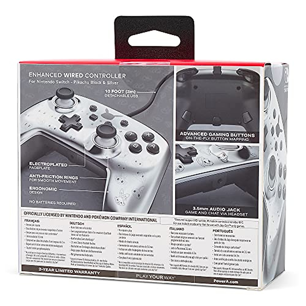 PowerA Enhanced Wired Controller for Nintendo Switch - Pikachu Black & Silver