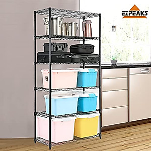 EZPEAKS 6-Shelf Shelving Unit, Changeable into 2 of 3-Shelf Units, Adjustable Heavy Duty Steel Wire Shelves, 350 lbs Loading Capacity Per Shelf (71.5” H, 36” W, 16” D)