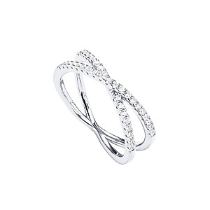 PAVOI 14K Gold Plated X Ring CZ Simulated Diamond Criss Cross Ring (6, White)