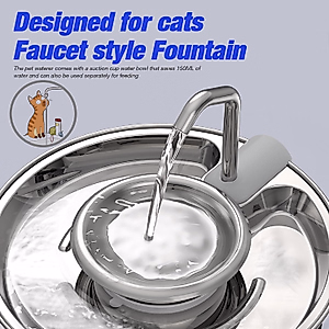 Hicuper Cat Water Fountain,108oz/3.2L Stainless Steel Cat Fountain and Removable Water Bowl,Pet Fountain with Water Level Window,Quiet Pump,Multi-Filter, Water Tap, Provides Flowing,for Dog Cats