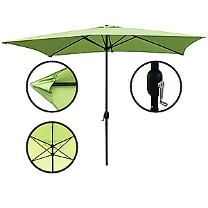 ABBLE Outdoor Patio Umbrella 10 Ft x 6.5 Ft Rectangular with Crank Weather Resistant UV Protection Water Repellent Durable 6 Sturdy Steel Ribs with Easy Handle Crank, Market Outdoor Table Umbrella for Garden, Lawn, Deck, Backyard and Pool Side,Lime Green