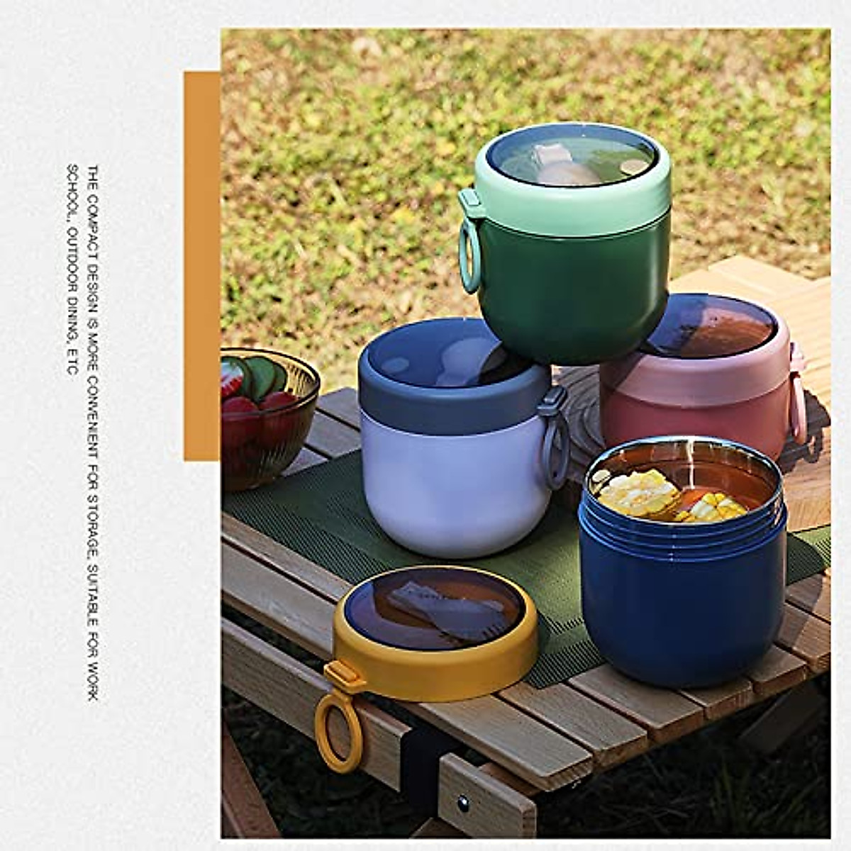 Aphmeir Overnight Oats Containers with Lids, 20oz Stainless Steel Inside Overnight Oats Jars with Spoon, Insulated Food Jars Portable Oatmeal Container Breakfast On The Go Cups (Pink)