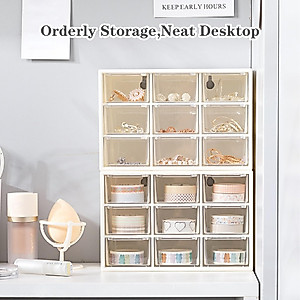 Dafape Mini Storage Drawers, Small 9 Drawers Organizer Bins Stackable Clear Plastic Box for Desk Office Bedroom Kitchen Makeup Jewelries Parts Gadgets Square Trays Desktop Stationary (White)