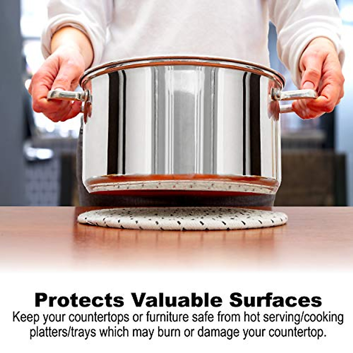 Round Cotton Trivets Set of 4 in Glam by Beets & Berry, 7 inch and 9 inch Diameter, Pot Holders, Hot Pads, Hot Mats, 100% Pure Eco Cotton, Boho, Farmhouse, Mid Century Modern, Kitchen Decor