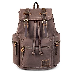 PKUVDSL Canvas Vintage Backpack, Large Mens Rucksack for Travel Adventure Bookbag Coffee