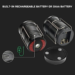 Lichamp 4 Pack Camping Lanterns Rechargeable and Battery Powered, Dual Power Source and 4 Mode Lantern Flashlight COB Camp Light for Power Outages, Camping Supplies and Home Hurricane Supplies, E4BK