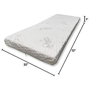 Foamma 5” x 30” x 72” High Density Foam Bunk Mattress, Organic Cotton Cover, Made in USA, Comfortable, CertiPUR-US Certified
