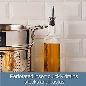 All-Clad Specialty Stainless Steel Stockpot, Multi-Pot with Strainer 3 Piece, 6 Quart Induction Oven Broiler Safe 500F Strainer, Pasta Strainer with Handle, Pots and Pans Silver