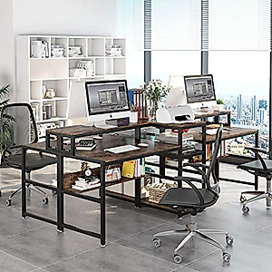Tribesigns 94.5 inch Double Computer Desk with Storage Shelf, Extra Long Two Persons Desk with Printer Shelf, Large Office Desk Study Writing Table for Home Office (Rustic Brown)