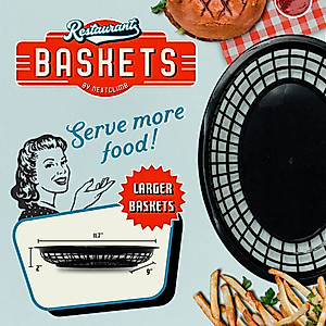Plastic Fast Food Baskets - HUGE 12" x 9" Food Baskets For Serving - Reusable Foodservice Restaurant Diner Burger Fish Chip Sandwich Plates Tray Platter (12 Pack, Black)