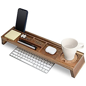 NAUMOO Natural Wood Desk Organizer - Multi-Compartment Wooden Organizers for Home, Office, Cubicle Accessories - Table Caddy for Desktop and Workspace - Pencil Storage Tray
