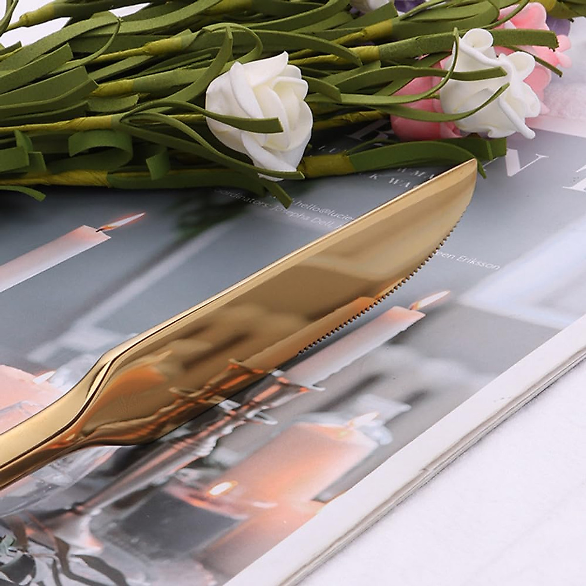 Aimilan 30 Piece Gold Flatware Set Service for 6, 18/10 Stainless Steel Hexagonal diamond Handle Silverware Set, Thickened tableware Cutlery Set, Mirror Polished, Dishwasher Safe