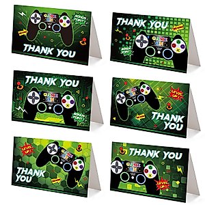 WERNNSAI 24 PCS Thank You Cards Assortment Greeting Cards with Envelopes Stickers Video Game Thank You Cards Fill in Blank Note Cards Gaming Party Supplies for Kids Boys Gaming Theme Birthday Party