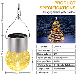 LEDIKON 12 Pack Hanging Solar Lights Outdoor Decorative,Solar Powered Cracked Glass Ball Lights,Waterproof Outdoor Hanging Globe Tree Lights with Clip for Garden Patio Path Balcony Backyard,Warm White