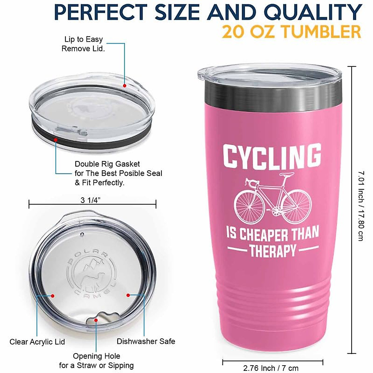Flairy Land Bike Lover Pink Edition Tumbler 20oz - Cycling is cheaper - Biker Sport Trails Bicycle Off Road Cross Country Hobby Athlete Player Rider