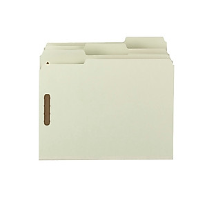 Smead 100% Recycled Pressboard Fastener File Folder, 2 Fasteners, 1/3-Cut Tab, 1" Expansion, Letter Size, Gray/Green, 25 per Box (15003)