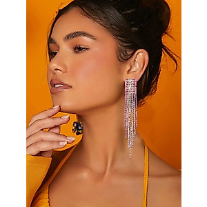 Silver Prom Earrings Rhinestone Tassel Earrings for Women Dress Silver Fringe Long Bling Crystal Dangle Drop Earrings Mothers Day Gifts Wedding Party Prom Dress Jewerly 2024