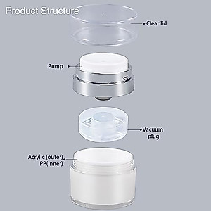 LXIANGN 3Pcs Airless Pump Jars,Refillable Empty Airless Pump Jar Vacuum Push Down Moisturizer Pump Dispenser for Serums,Skincare Cream,Essence,Leak Proof Portable Travel Container (0.5oz,1oz,1.7oz)