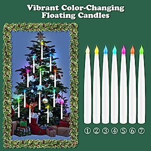 Color Changing Floating Candles with Magic Wand Remote, Christmas Decorations Magical Hanging Candles, 12Pcs Flameless Taper Candle with Multi-Color Battery Operated Window Candles for Christmas Decor