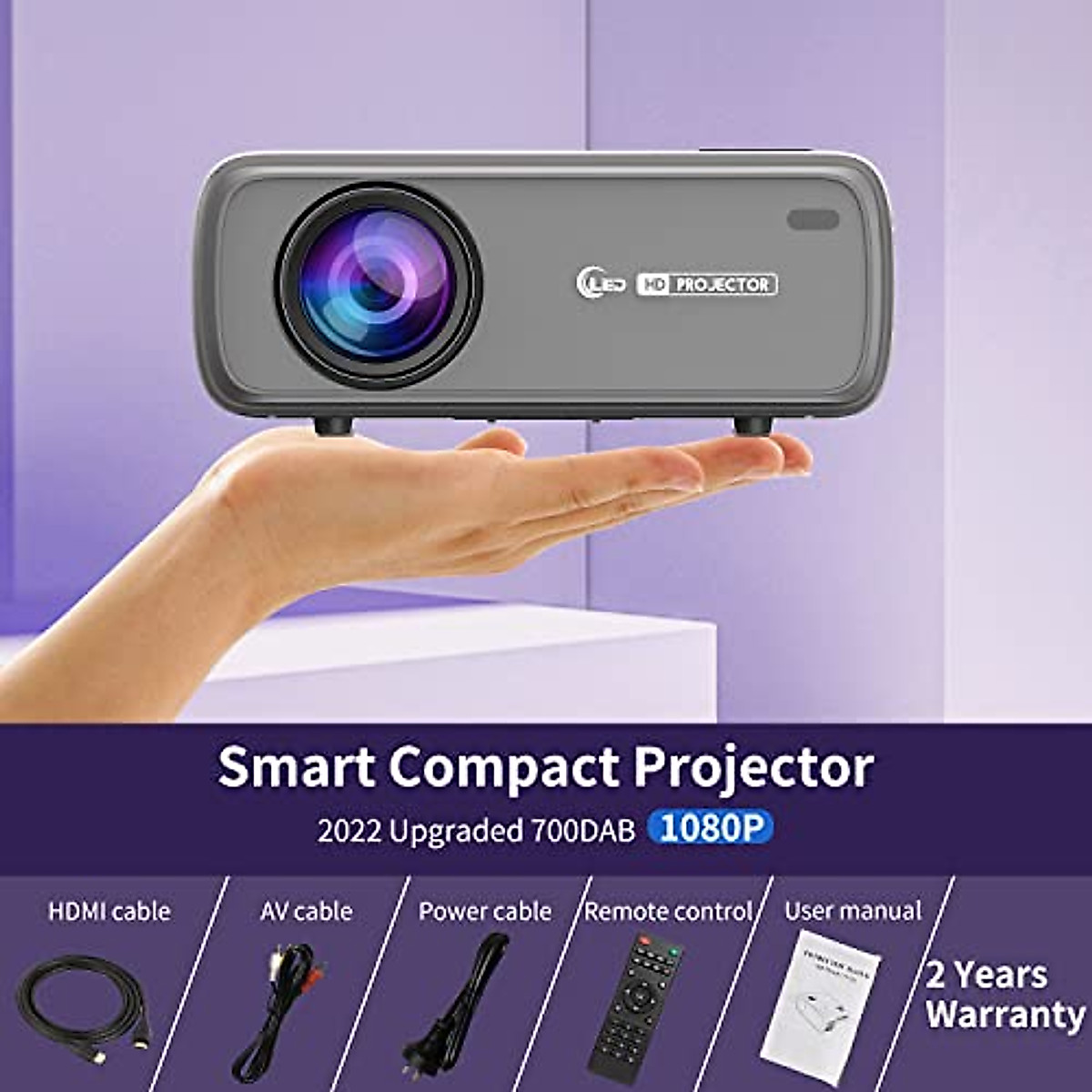 HD Smart Wi-Fi Portable Projector Android 5000+ Apps, 7000Lumen LCD Bluetooth Movie Projectors Home Entertainmen,Compatible with HDMI USB VGA Netflix Prime Video Wireless Cast Smartphone Projector