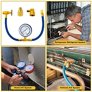 Belleone R134a Refrigerant Recharge Kit, AC Recharge Hose Kit with Gauge, R134a Freon Can Tap Recharging Hose with Detachable R134a Quick Coupler, R134a Self-Sealing Adapter for AC Refrigerant System