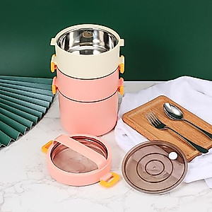 SHUCHENGMAOYI Insulated Food Container,Bento Stackable Lunch Box,3 Layers stainless steel bento lunch box thermal bento box Leakproof Food Storage Container with Lunch Bag & Cutlery (Pink824)