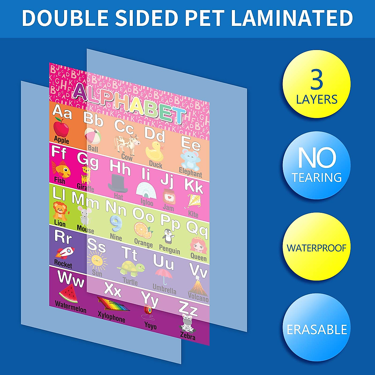 Educational Preschool Learning Poster for Toddler, Pre-K, Kindergarten, Daycares, Classroom, Homeschool Teachers - Incl Alphabet, Colors, Shapes, Numbers, Farm Animals and More - 16 x 11 Inch, 10 Pcs