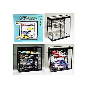 Collectible 4-Layer Display Showcase with USB Powered LED Lights Black for 1/18 1/24 1/32 1/43 1/64 Scale Models MJ7840 MBK