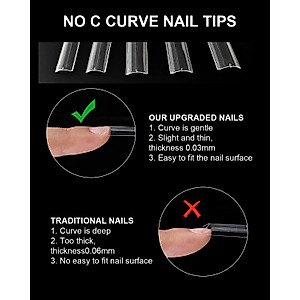 Spohom 504pcs No C Curve Nail Tips for Acrylic Nails Professional, 3XL Extra Long Clear Nail Tips Half Cover Square Shape, 12 Sizes Straight Tapered Square Fake Acrylic Nail Tips For Nail Extension Nail Art, Salon&Home DIY