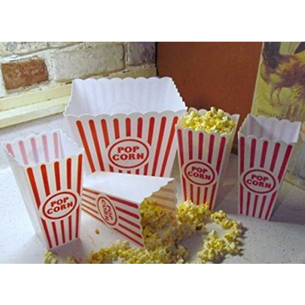 Retro Popcorn Set Bowl Plastic Classic Tub Red & White Striped Container Container Movie Theater Bucket Reusable Set Of 5