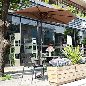 Villacera 83-OUT5464 9' Outdoor Patio Half 5 Ribs Fade Resistant Condo or Townhouse Umbrella in Brown, Height: 7’ 11”. Canopy Diameter (Coverage Area): 9 ft