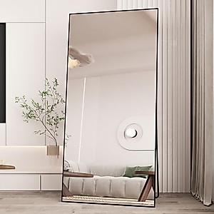 LFT HUIMEI2Y Full Length Mirror 71"x32", Standing Hanging or Leaning Against Floor Tempered Mirrors, Wall-Mounted Full Body Dressing Mirror with Aluminum Alloy Frame for Living Room, Bedroom, Black