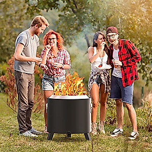 Rock&Rocker 19“ Smokeless Fire Pit, Firepits for Outside Wood Burning, 304 Stainless Steel, Outdoor Bonfire, with Removable Ash Pan & Waterproof Cover Bag, for Camping, Backyard, BBQ