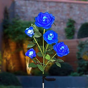2 Pack Solar Rose Flower Lights, Solar Rose Stake Lights Outdoor Waterproof for Garden, Patio, Lawn, Yard, Party, Wedding (Blue)